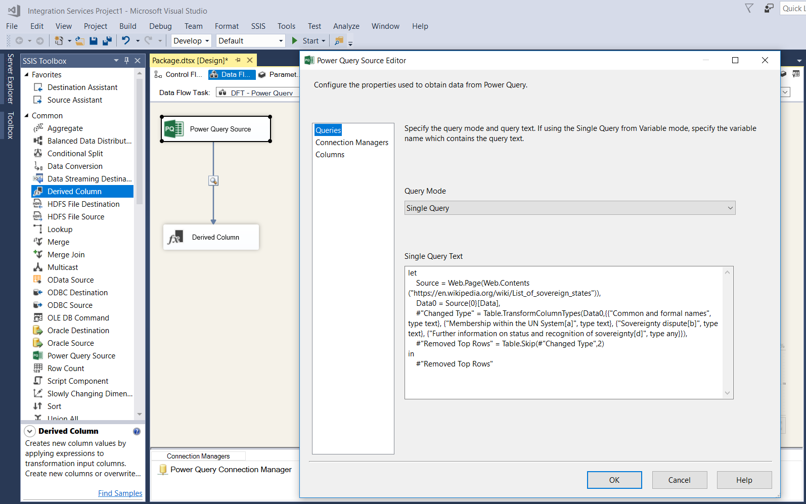 Microsoft Sql Server Integration Services Power Query Source Preview