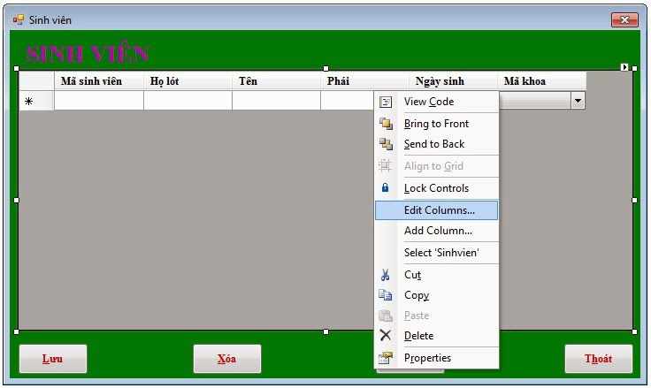 Cách tạo các cột hiển thị trên DataGridView trong C# 2008