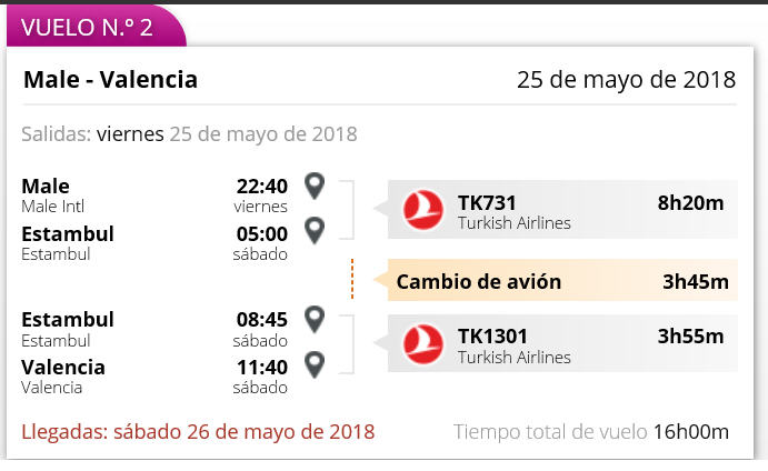 HACIA MALDIVAS: EJEMPLO DE VUELOS DE IDA Y VUELTA