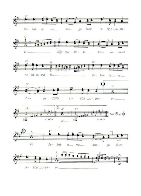 NOTE | DOMACE I STRANE: ZUTO LISCE LJUBAVI AKORDI NOTE