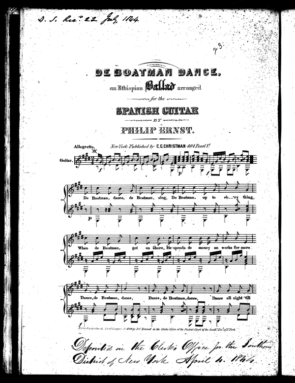 Hogfiddle: "De Boatman Dance" - sheet music, pix, etc.