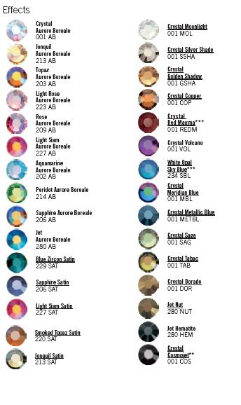 Life Memories: Swarovski Crystal Color Chart