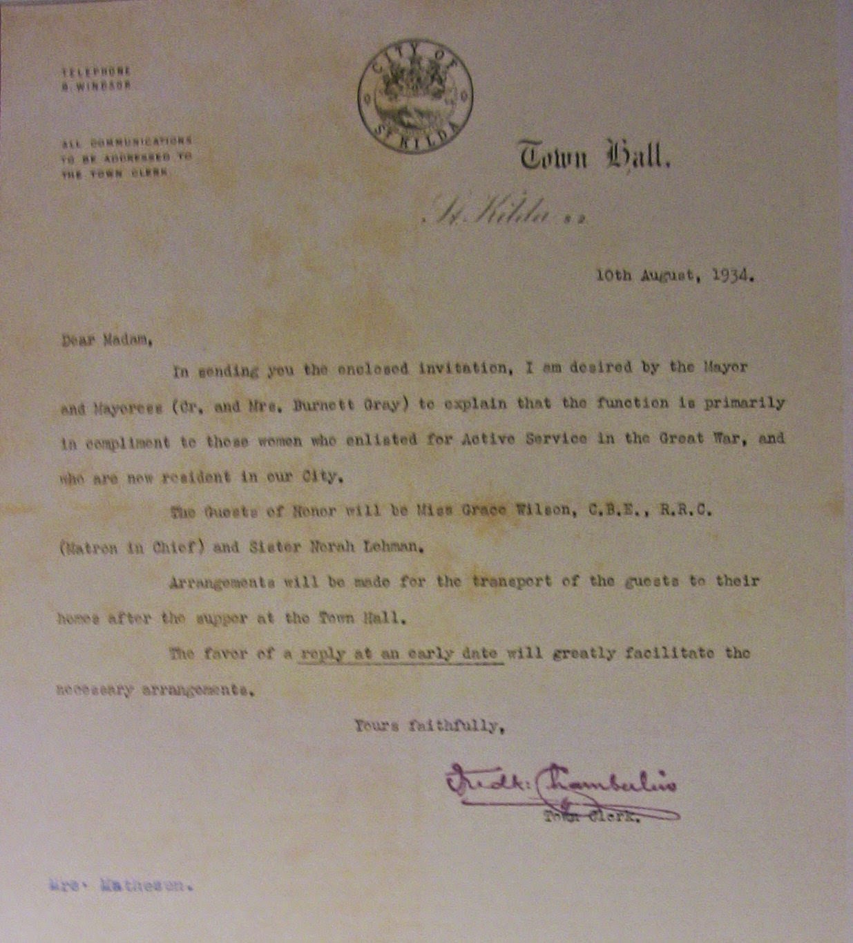 Lemnos Gallipoli Commemorative Committee Inc: Matron Grace Wilson comes ...