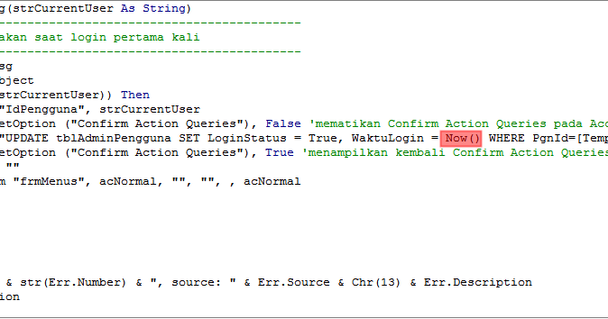 Fungsi Now di MS Access - Access Terapan