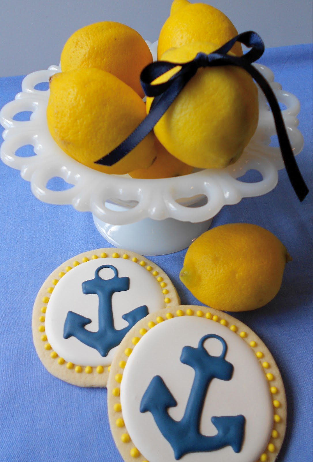 Sweet Goosie Girl: Cookies - Navy Anchors with Lemon Yellow
