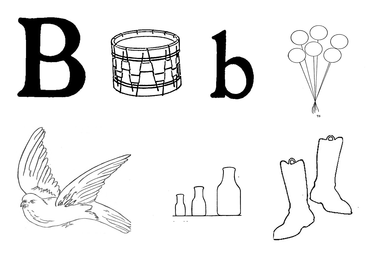 Piešiniai ir darbeliai: Daiktai prasidedantys B - paveiksliukai