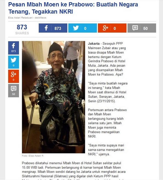 Pesan Mbah Moen ke Prabowo: Buatlah Negara Tenang, Tegakkan NKRI ... Pesan Mbah Moen ke Prabowo: Buatlah Negara Tenang, Tegakkan NKRI ...