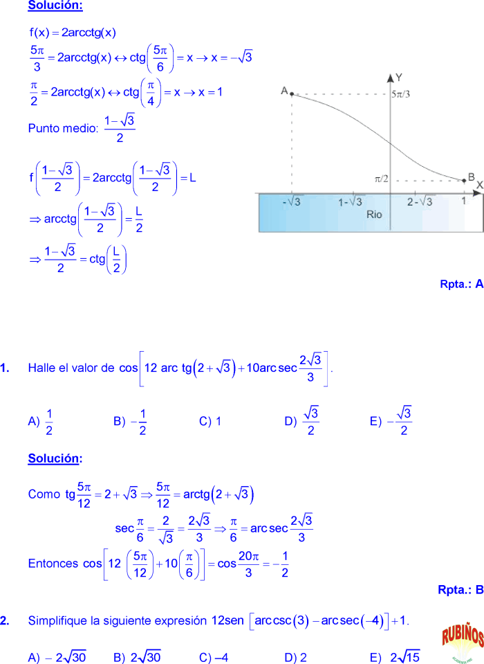 FUNCIONES TRIGONOMÉTRICAS INVERSAS EJERCICIOS RESUELTOS DE ...
