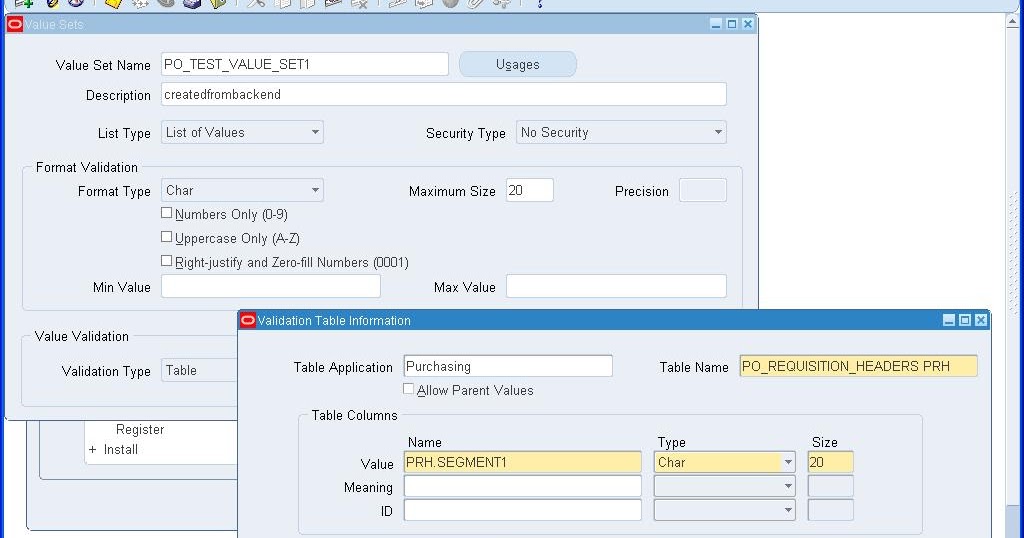 Sql Pl/sql Oracle apps: Creating Table valueset from backend in oracle ...