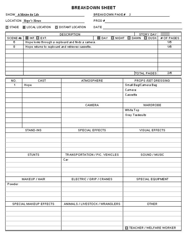 Pre-Production: Breakdown Sheets