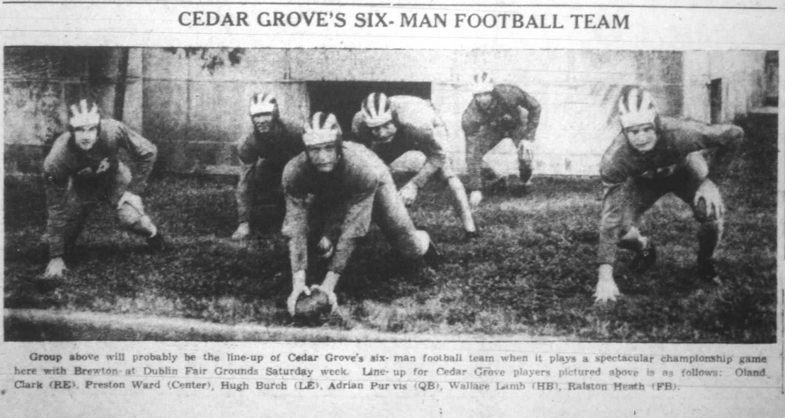 IMAGES OF OUR PAST - CEDAR GROVE HIGH SCHOOL SIX-MAN FOOTBALL TEAM ...