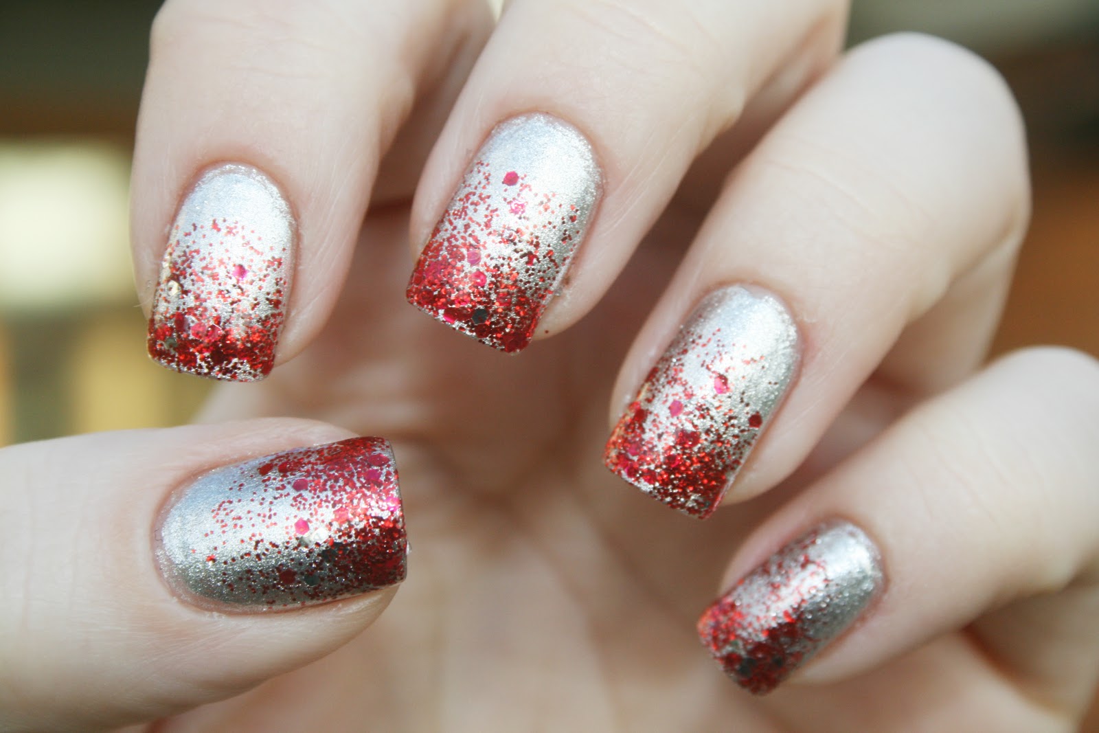 Nails by Catharina: Some red glitter over silver