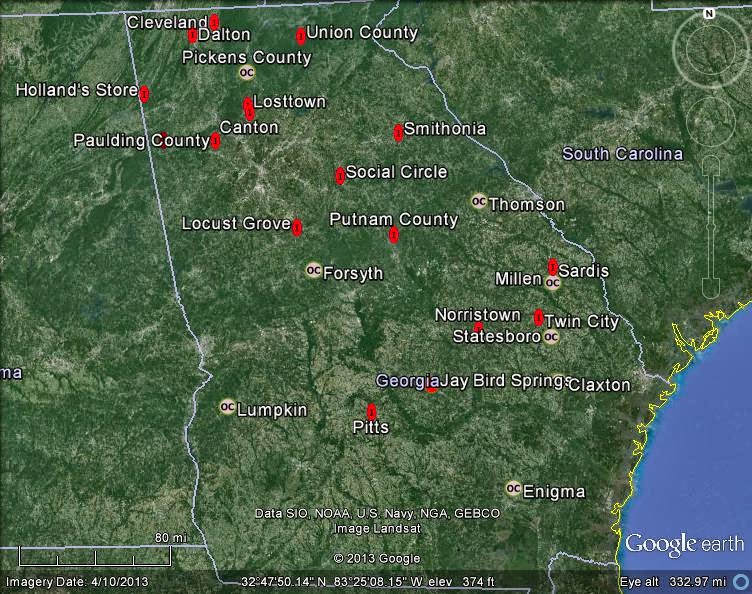 Meteorite Maps and Impact Craters - Worldwide: Georgia Meteorites Map