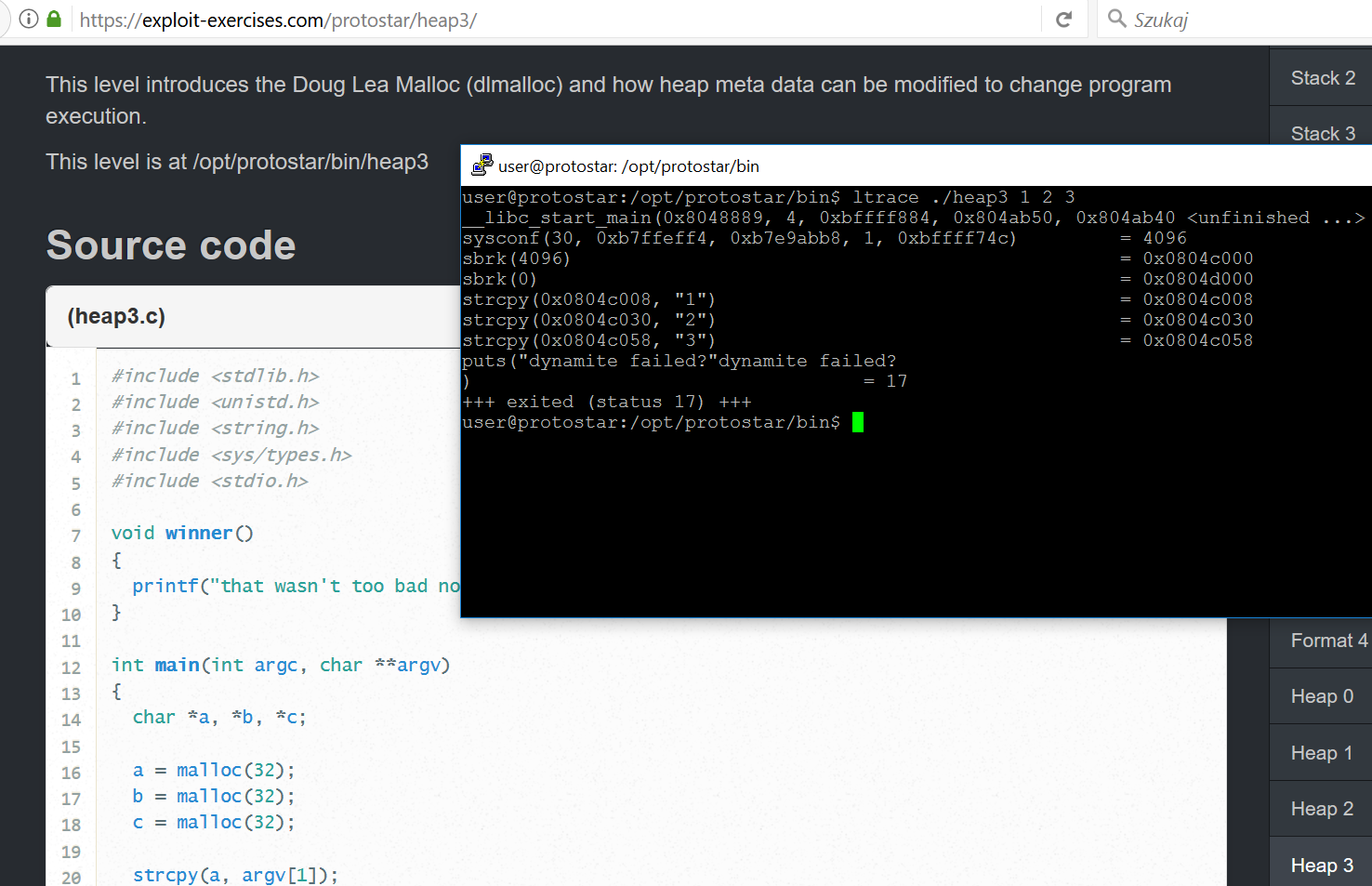 code16: Protostart CTF - heap3 - walkthrough
