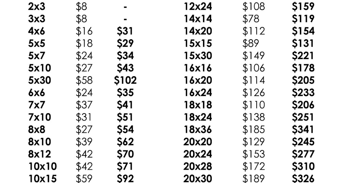 Sweet Water Frames: Price List