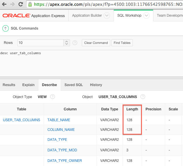 Oracle Table Name Length