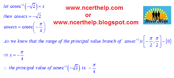 Find The Principal Value Of Cosec 1 √2 Ncert Solutions Cbse