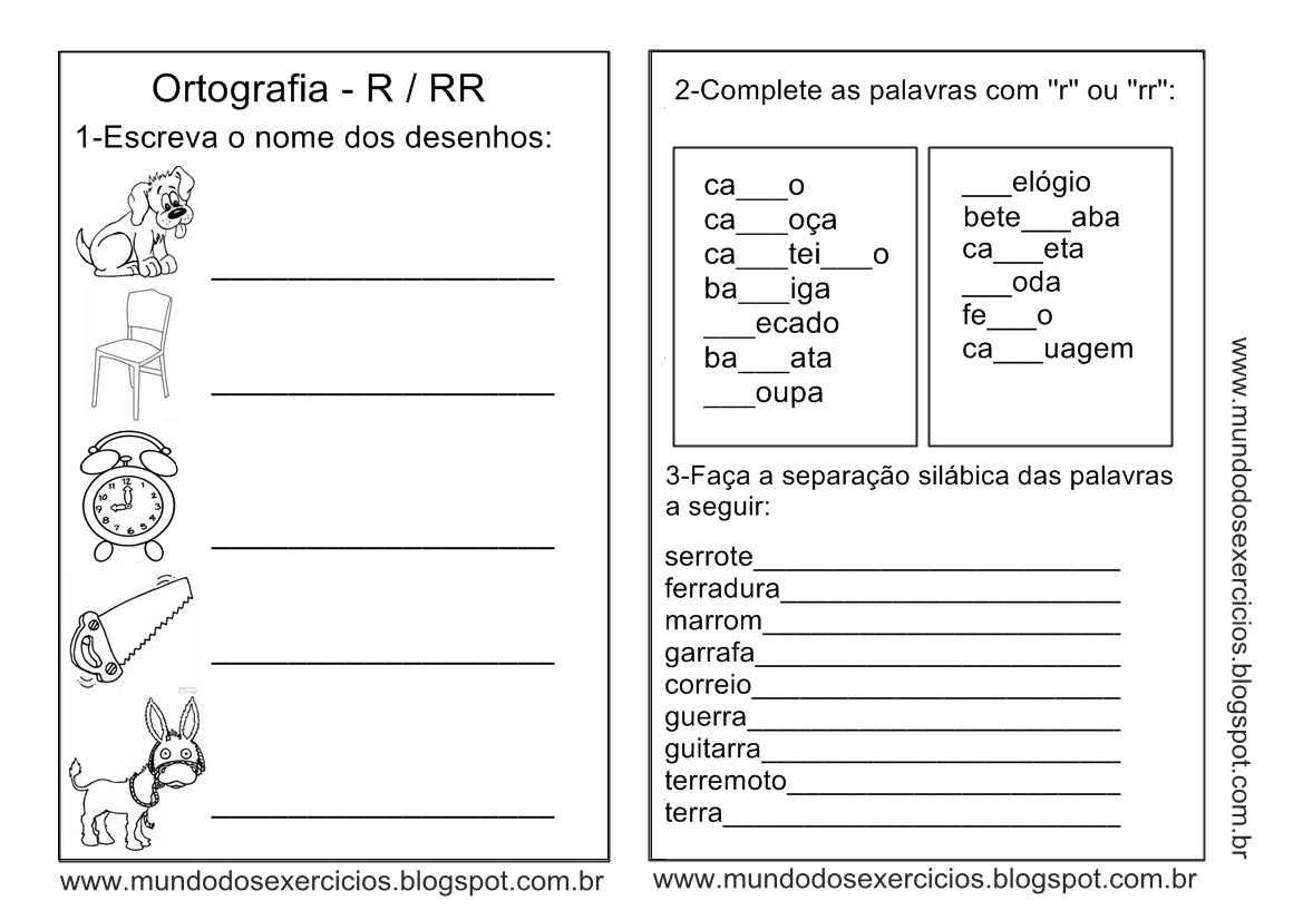Ortografia R Ou Rr Mundo Dos Exercícios