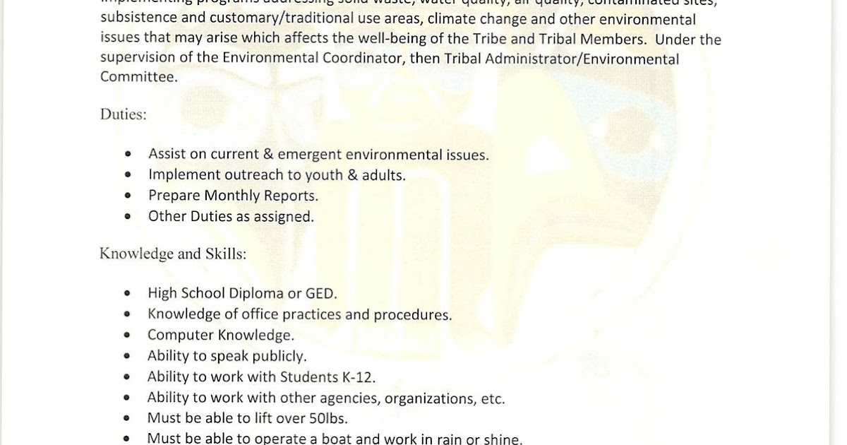 Environmental Assistant Job Available For The Klawock Cooperative Association P O W Report environmental-assistant-job-available-for-the-klawock-cooperative-association-p-o-w-report
