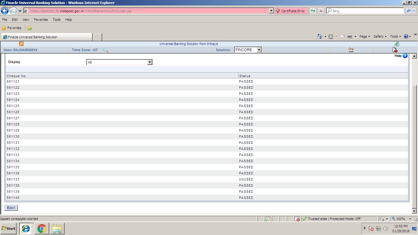 Procedure to inquire the cheque status or cheque book inquiry in DOP ...