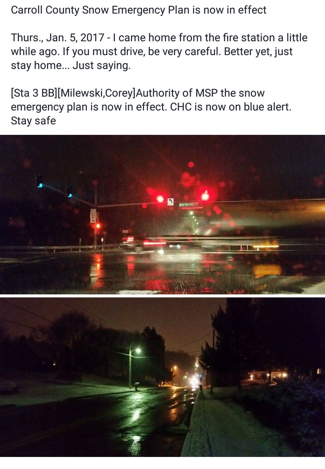 Dayhoff Soundtrack: Carroll County Snow Emergency Plan is now in effect