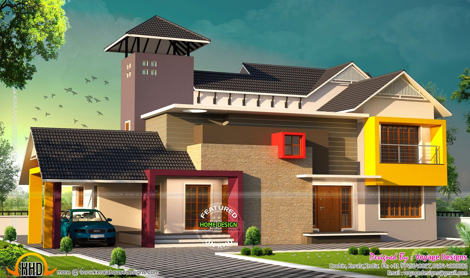 Colourful contemporary home - Kerala Home Design and Floor Plans - 9K ...