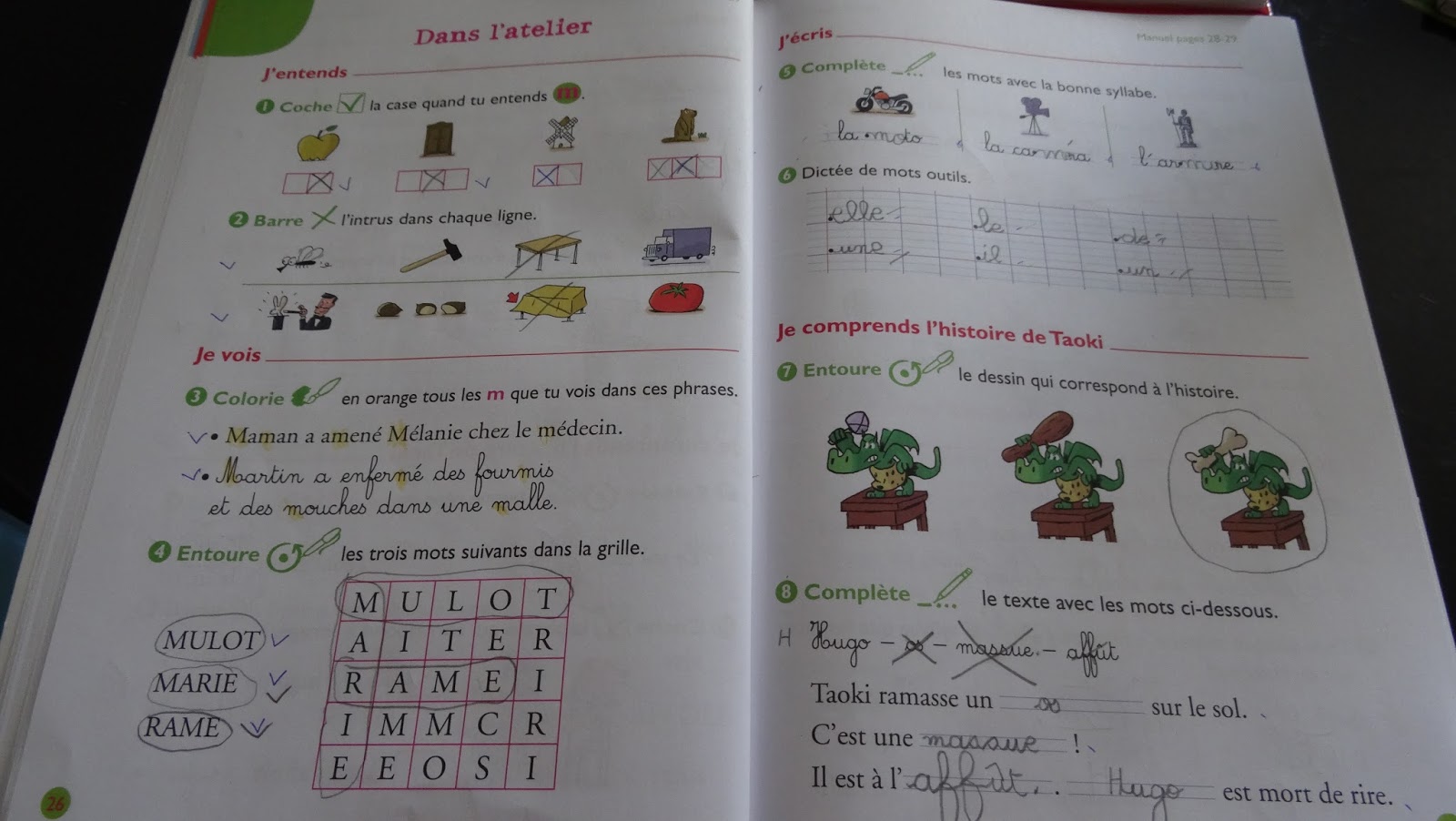 Taoki : 1ère période, fin du chapitre 3 : L'école, le son "m" et révision