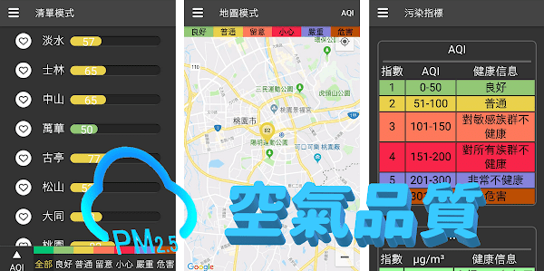 空氣品質PM2.5 App 介面簡易直觀，方便查看即時空汙指數