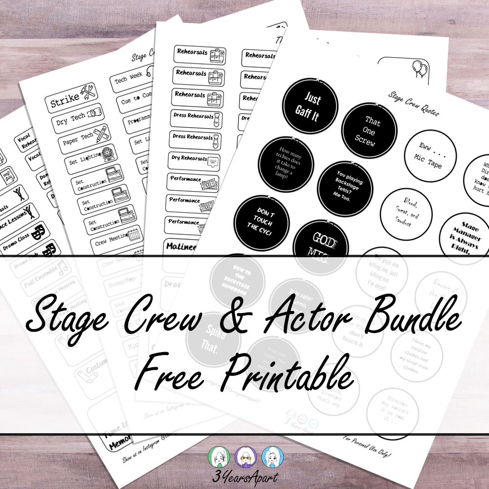 Stage Crew and Actor Theatre Bundle - Free Printable Planner and Bullet ...