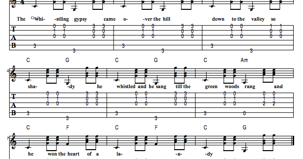 Guitar Tabs: Guitar Tabs and Song Sheet For: The Gypsy Rover