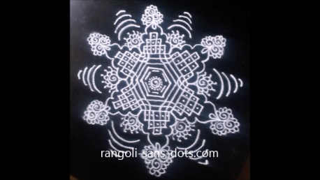 Straight line kolam step by step images