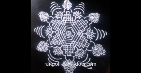 Straight line kolam step by step images