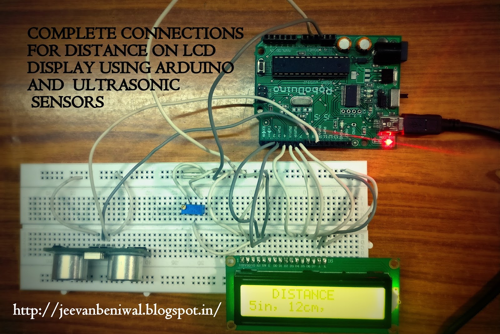 Distance on LCD display using Arduino and HC-SR04 Ultrasonic Sensor