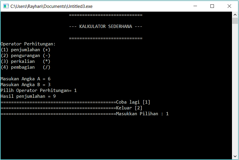 C++ (Program Kalkulator Sederhana)