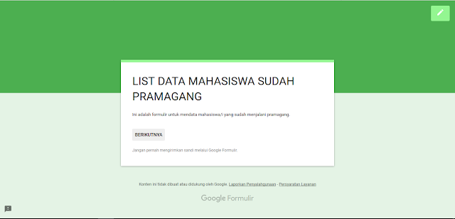 PORTOFOLIO PEMBUATAN FORM ONLINE DATA MAHASISWA PRAMAGANG DENGAN GOOGLE ...