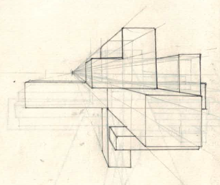 ARCH1101: Week 7 Perspective drawings of cross with mass