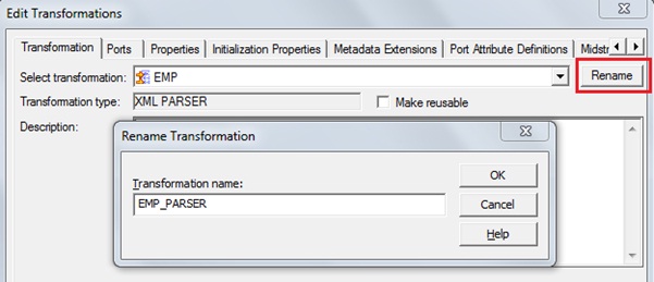 j)In Transformation tab --> Click on 'Rename' highlighted above which willpop-up 'Rename ...