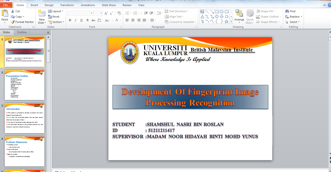 Development Of Fingerprint Image Processing Recognition: November 2013