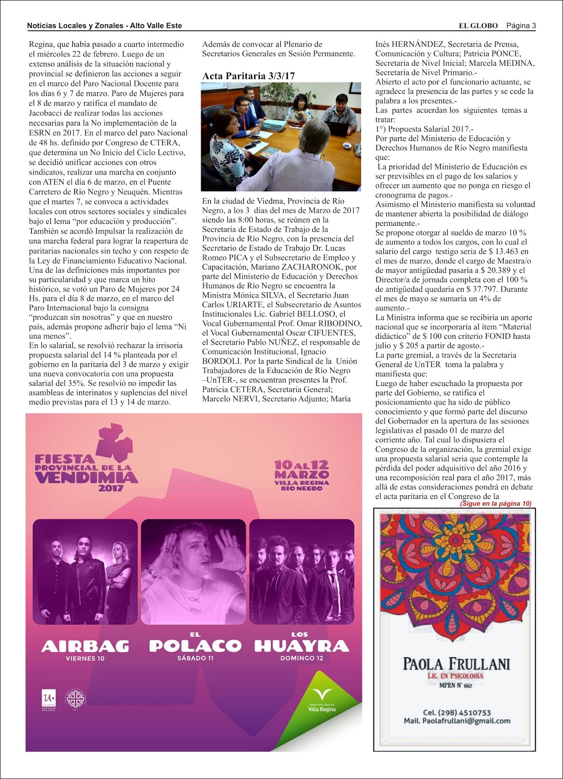 EL GLOBO: Página 3 - edición 06/03/2017