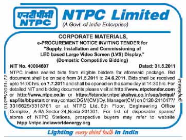 Sarkaari Tenders: NTPC Tender for Supply, Installation and ...