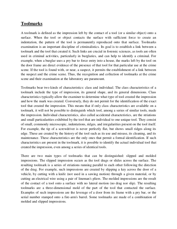 TOOL MARKS AND EXAMINATION