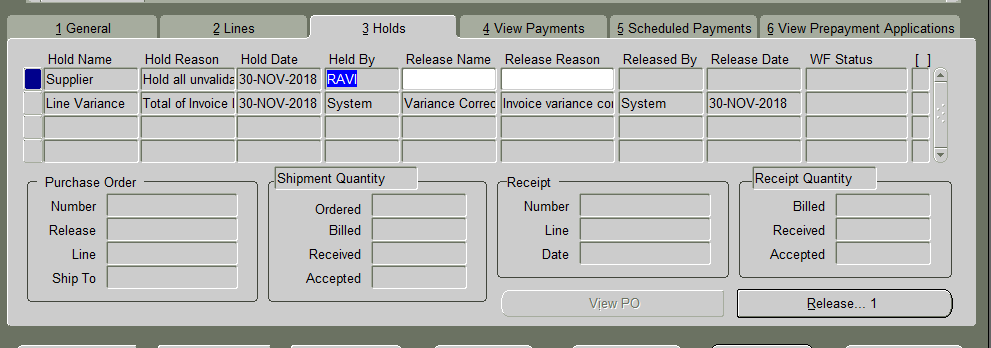 Oracle Application's Blog: How to release invoice hold in oracle apps