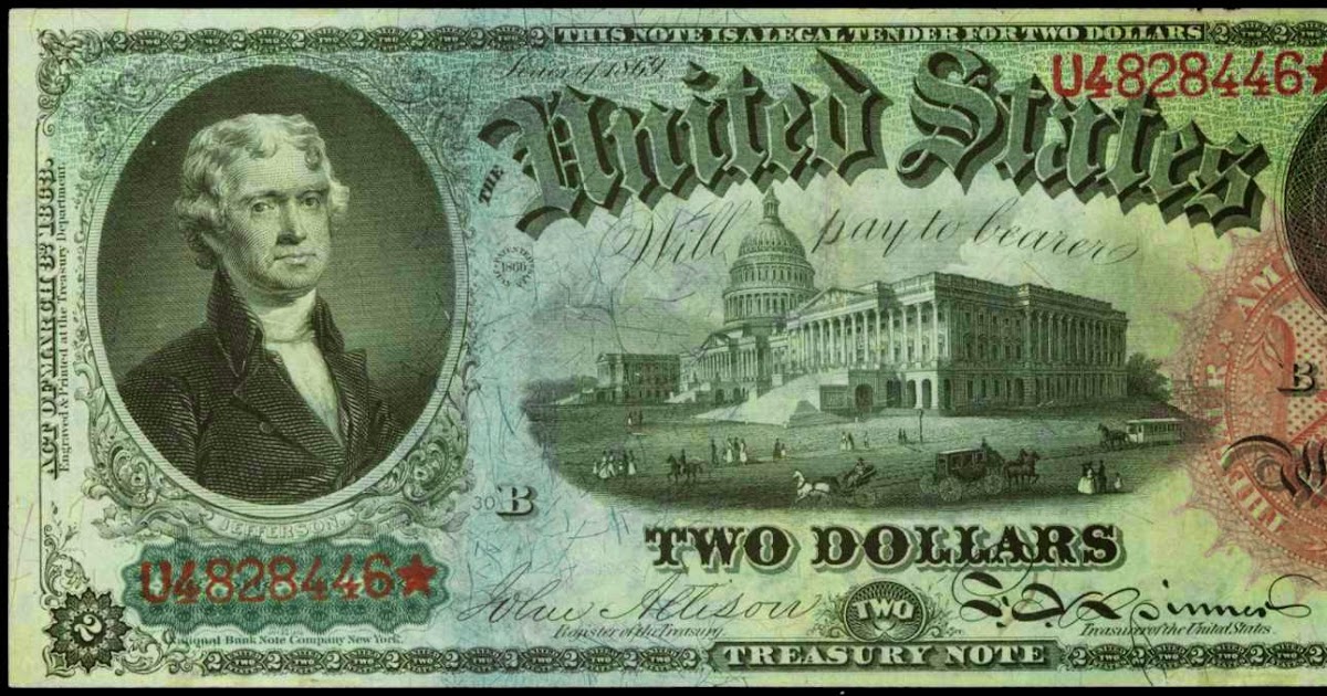 1869 Two Dollar Legal Tender Note|World Banknotes & Coins Pictures ...