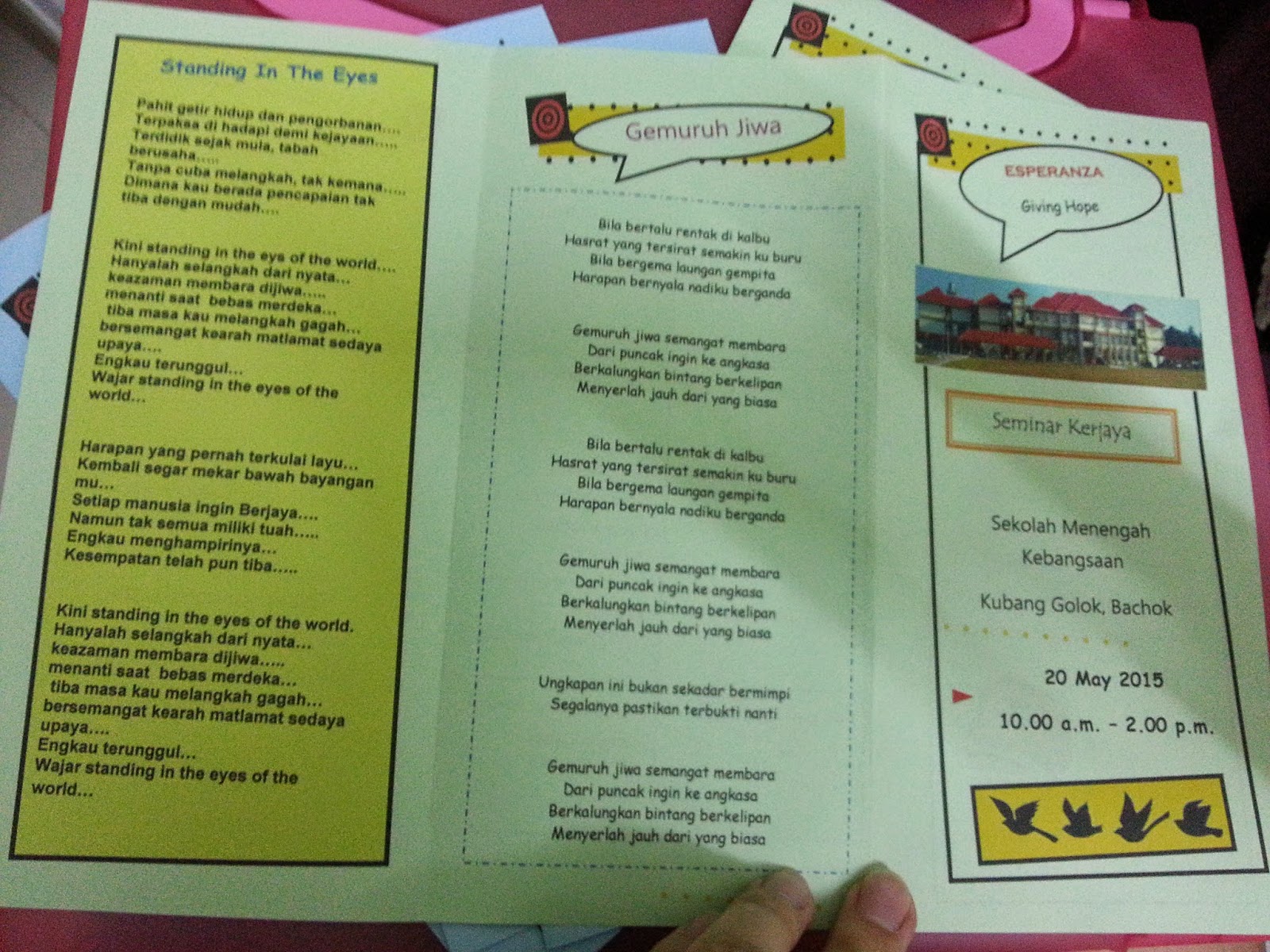 Esperanza: EVENT PLANNER - Pamphlet for the programme