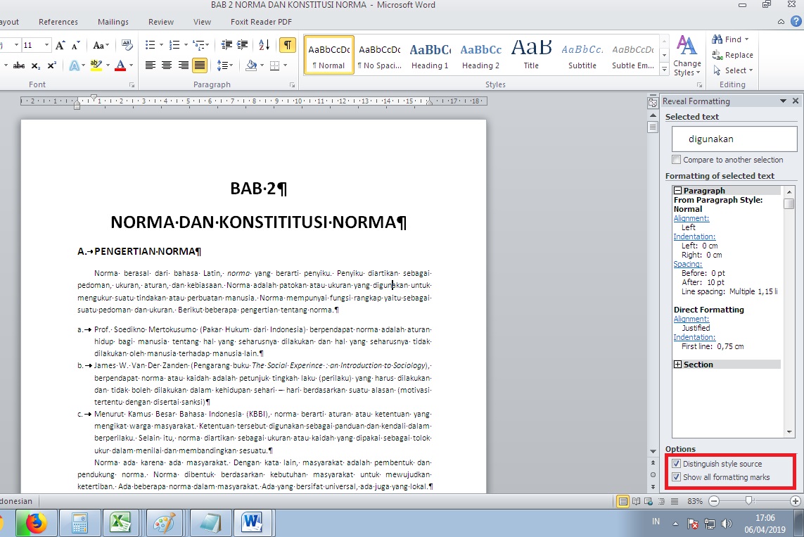 Cara Mengetahui Format Dokumen Menggunakan Reveal Formatting Dan Style ...