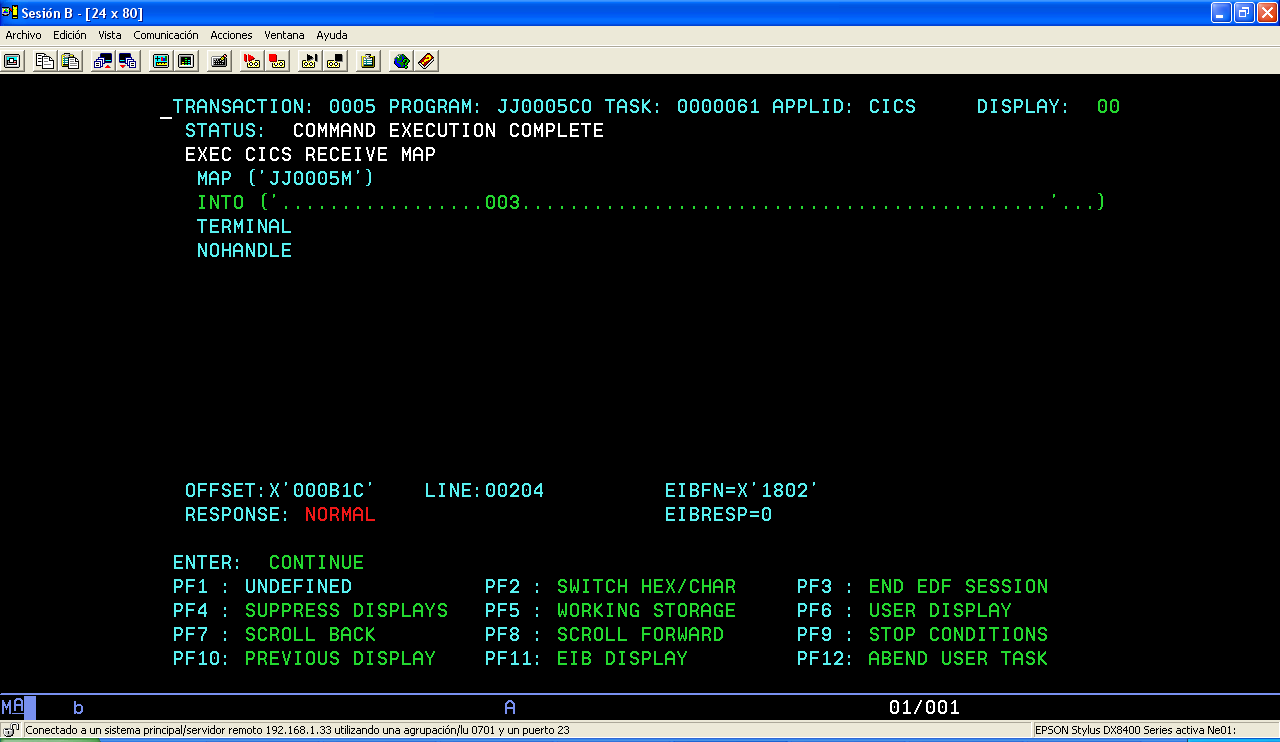 Universo Cobol: Transacción CEDF: Herramienta CICS de depuración (y 2)