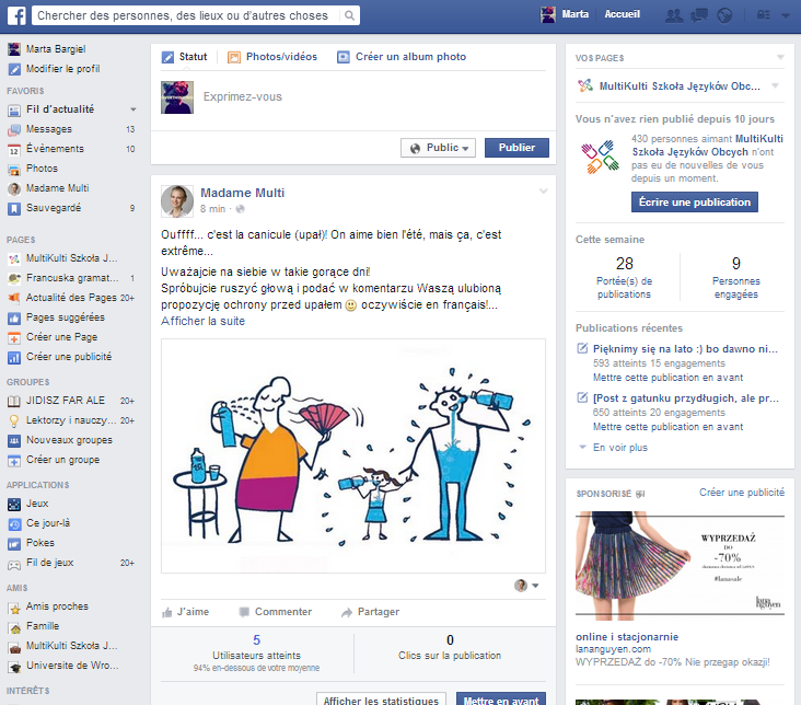 Français, c'est Fantastique: Mon Facebook en français