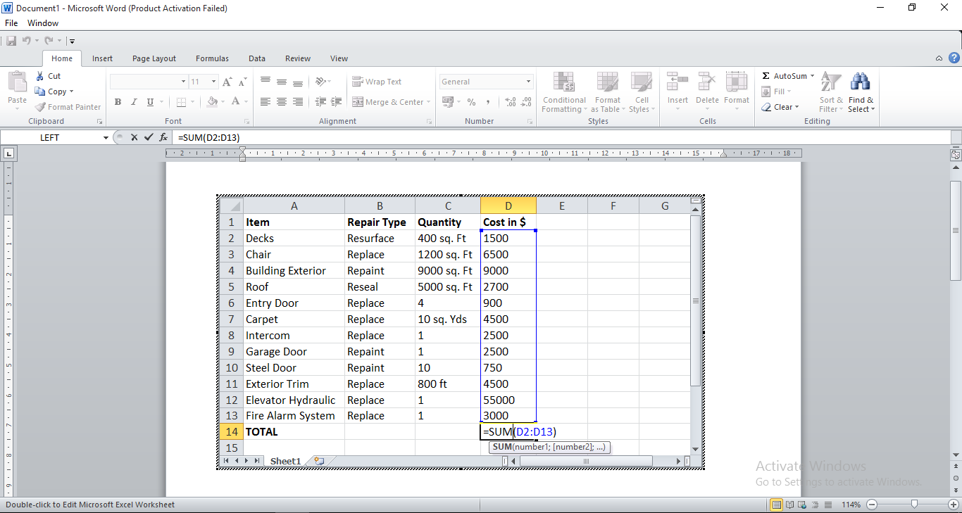 Menyisipkan Lembar Kerja Excel di Dokumen Word