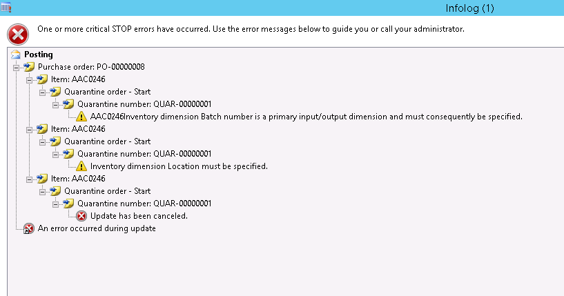 Inventory dimension Batch number is a primary input /output dimension ...