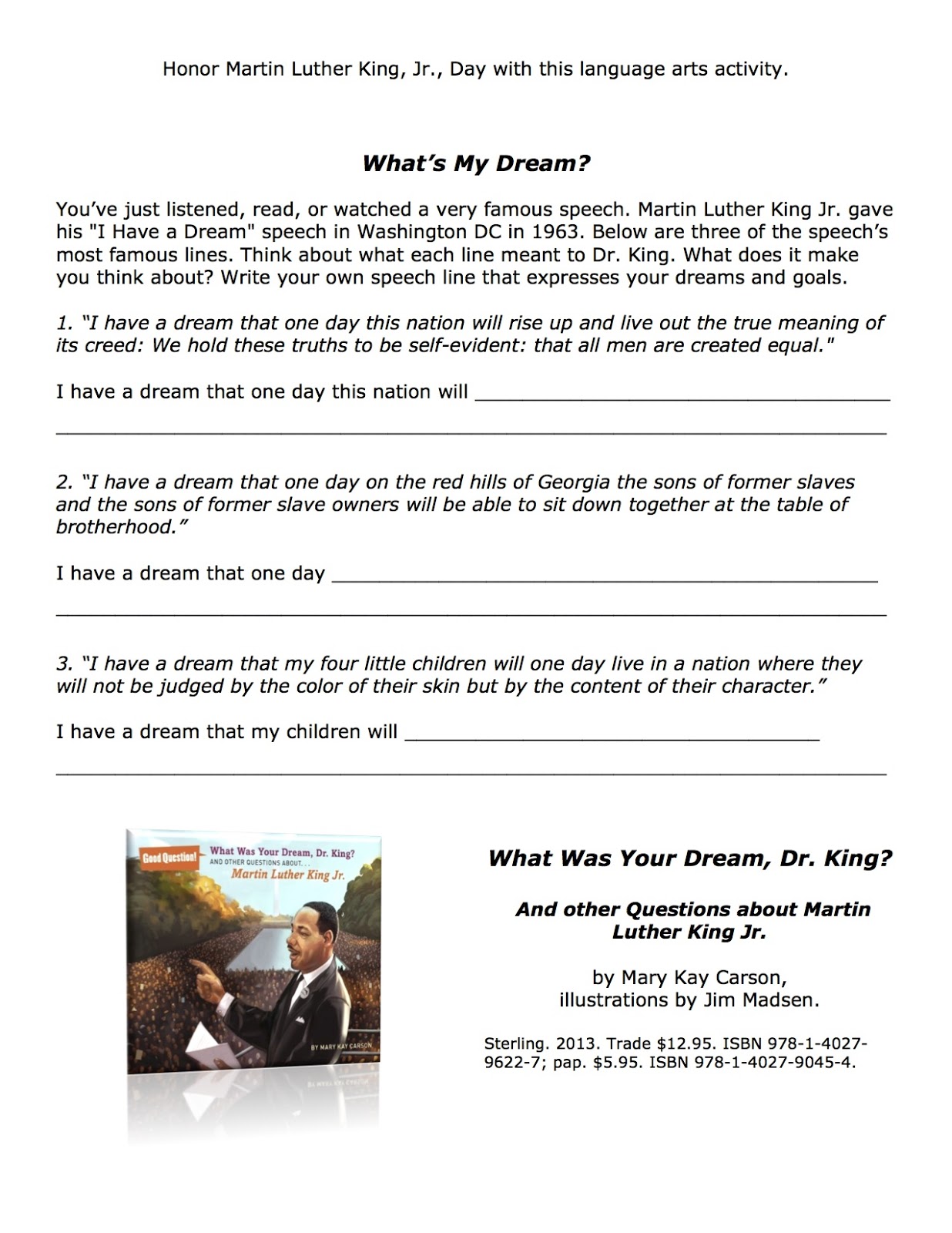 HANDS-ON-BOOKS: Info & Activities for Curious Kids: Honoring Martin ...